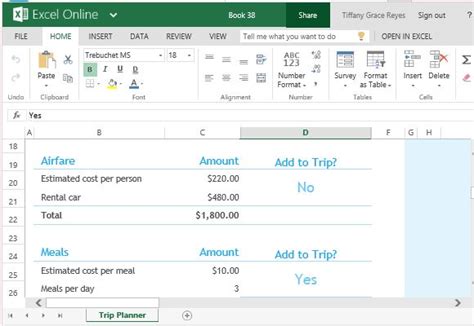 Trip Planner Template For Excel Online