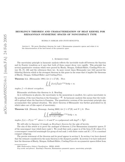 pdf beurling s theorem and characterization of heat kernel for riemannian symmetric spaces of