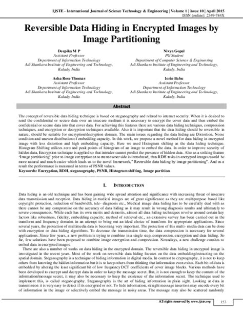 pdf reversible data hiding in encrypted images by image partitioning ijste international