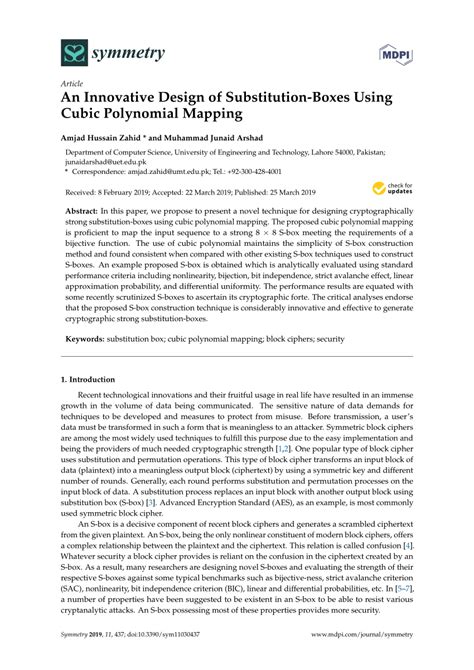 pdf an innovative design of substitution boxes using cubic polynomial mapping