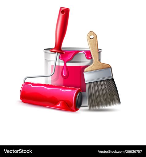 3d Wall Painter Tool Brush Roller Bucket Vector Image