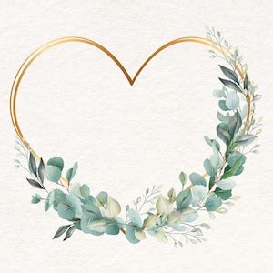 Eucalyptus And Gold Love Heart Wreath Clipart Wedding Invitation