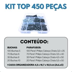 Kit Top 450 Peças Parafusos E Buchas 5 6 8 E 10 E Caixa Kit Parafusos