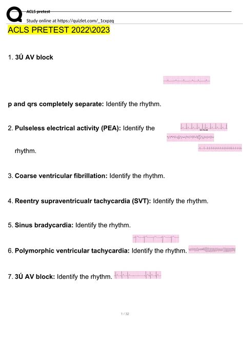 ACLS PRETEST QUESTIONS AND ANSWERS 2023 24 FULL PRACTICE TEST GRADED