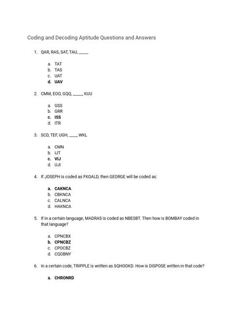 coding and decoding aptitude questions pdf