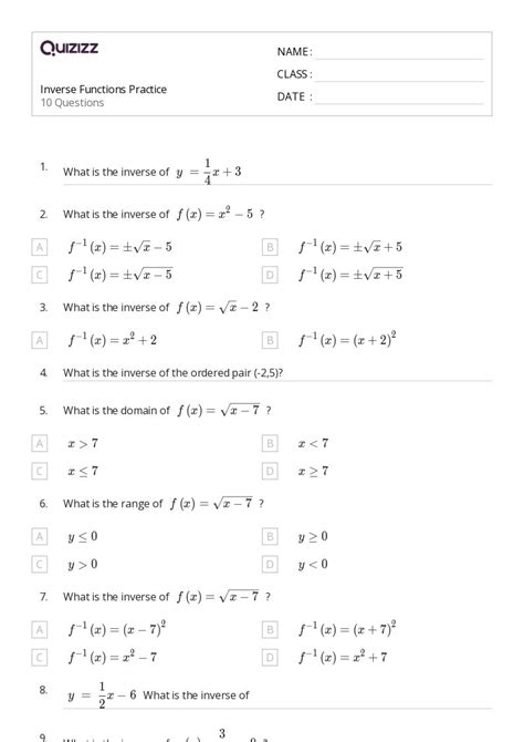 Inverse Trigonometric Functions Worksheets For Th Grade On