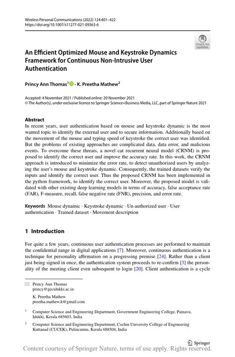 an efficient optimized mouse and keystroke dynamics framework for continuous non intrusive user