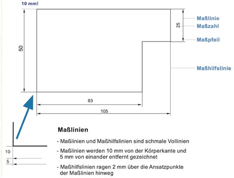 Technisches Zeichnen Bemaßung von Werkstücken