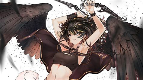 Anime Anime Girls Wings Original Characters Daggers Wallpapers HD