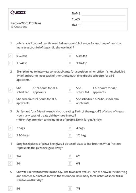 50 Fraction Word Problems Worksheets For 5th Grade On Quizizz Free