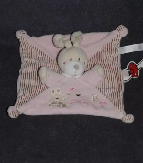 DOUDOU PLAT LAPIN Rose ABC SIMBA TOYS KIABI NICOTOY Attache Tétine TTBE