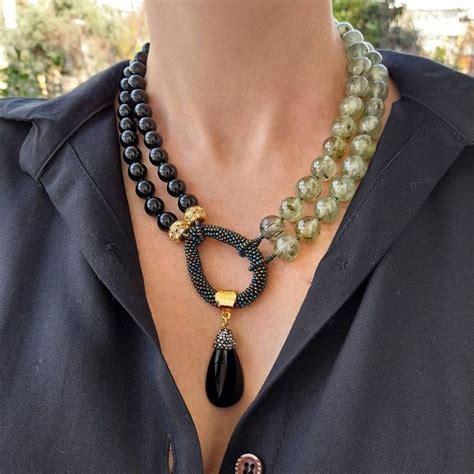 Prehnite Necklace Chunky Statement Gemstone Necklace Beaded Etsy In
