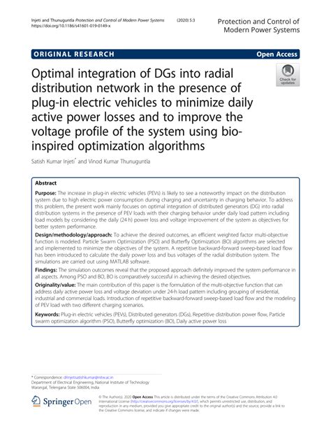 pdf optimal integration of dgs into radial distribution network in the presence of plug in