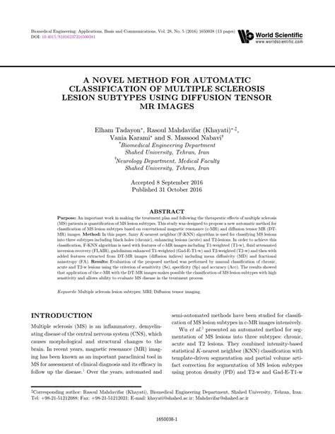 pdf a novel method for automatic classification of multiple sclerosis lesion subtypes using