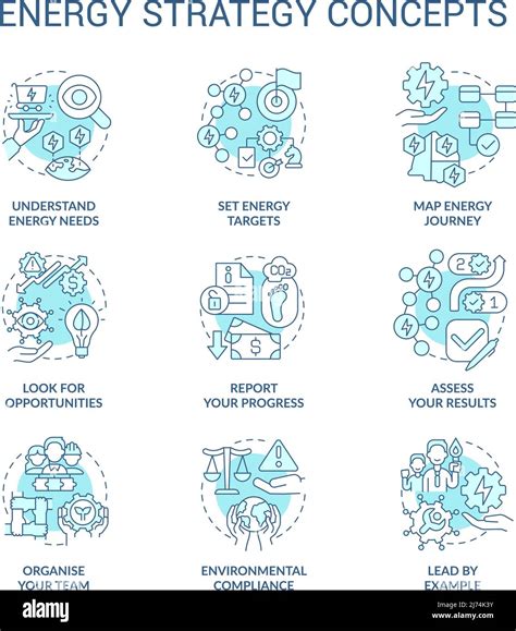 Energy Strategy Turquoise Concept Icons Set Stock Vector Image Art