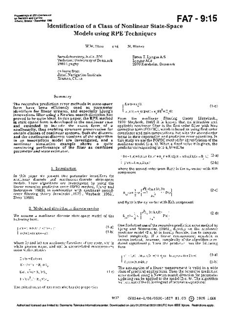 pdf identification of a class of non linear state space models using rpe techniques mogens