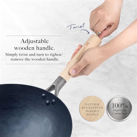 Mammafong Juego Tradicional De Wok De Acero Al Carbono Con Fondo