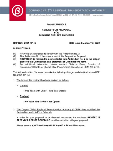 Fillable Online Addendum No 2 Request For Proposal For Bus Stop