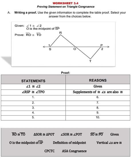 Solved WORKSHEET 3 4 Proving Statement On Triangle Congruence A