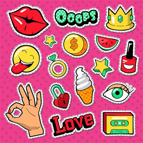 Colección de pegatinas de colores Vector Premium