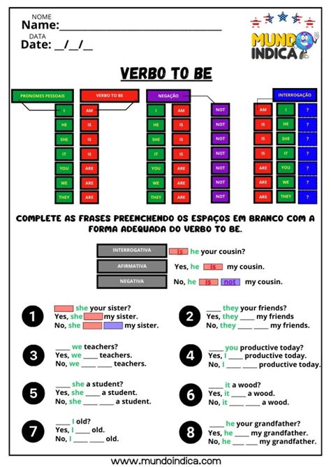 5 Atividades de Inglês o Verbo to Be para Imprimir