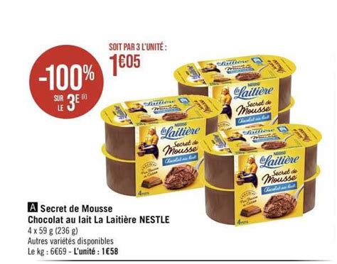 Promo Secret De Mousse Chocolat Au Lait La Laitière Nestlé chez Géant