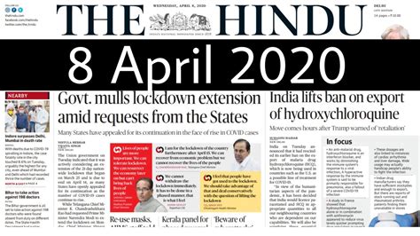 8 April 2020 The Hindu Editorial Analysis Editorials Simplified
