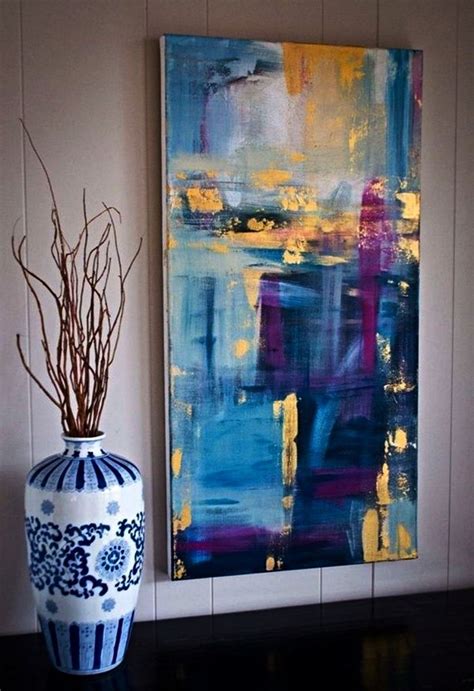 Tableau Contemporain L Acrylique Toile Multicolore Bleu Violet Or