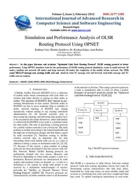 simulation and performance analysis of olsr routing protocol using opnet pdf routing