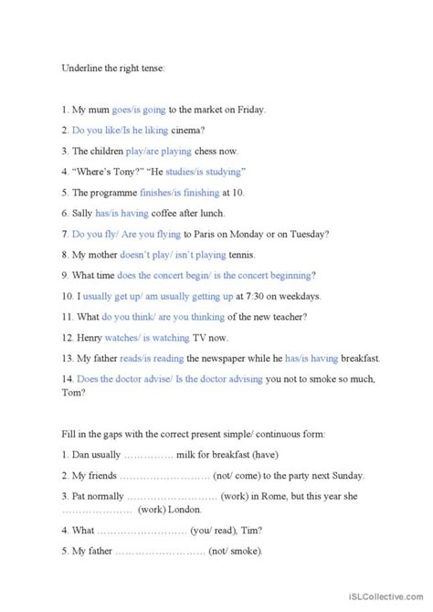 Present Simple And Continuous English ESL Worksheets Pdf Doc