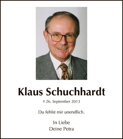 Traueranzeigen Von Klaus Schuchardt Trauer HNA De