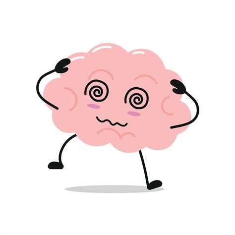 Cute Dizzy Brain Character Funny Drunk Brain Cartoon Emoticon In Flat