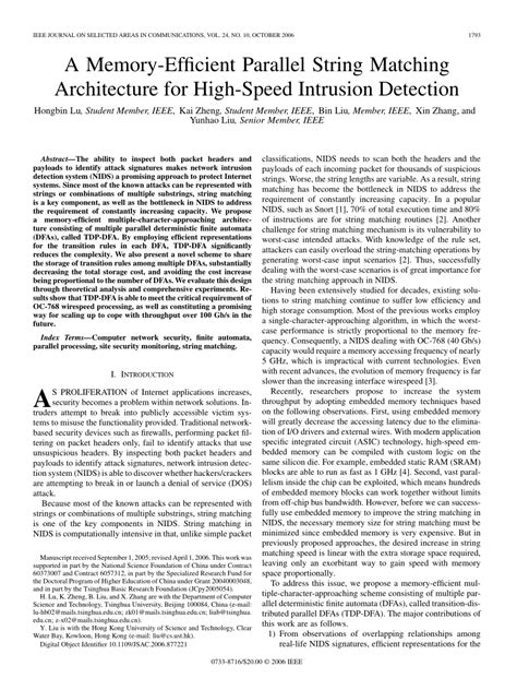 pdf a memory efficient parallel string matching architecture for high speed intrusion detection