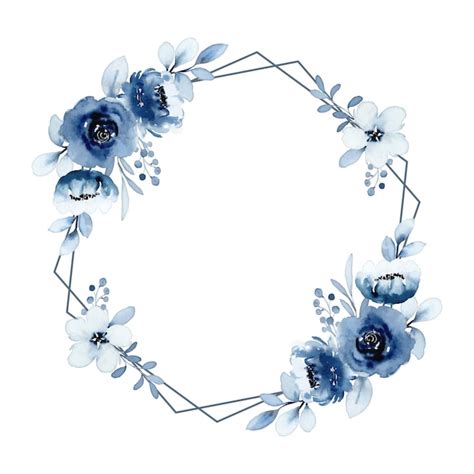Free Vector Blue White Floral Watercolor With Geometric Frame