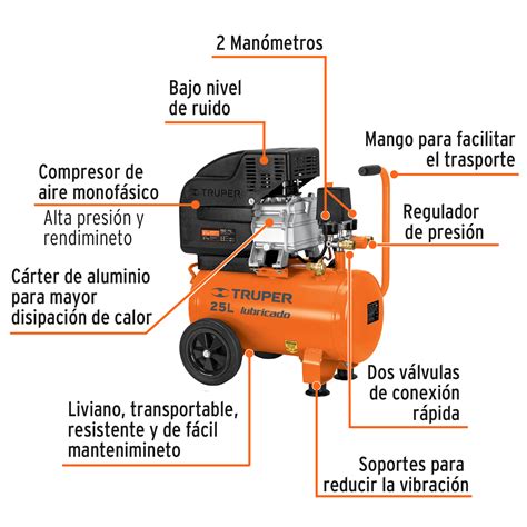 Ficha Tecnica Kit Compresor De Aire 25L 3HP Manguera Y Pistola Truper