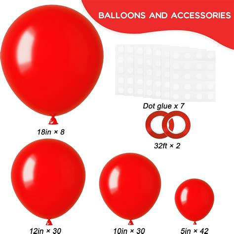RUBFAC 110 globos rojos de diferentes tamaños de 18 12 10 y 5