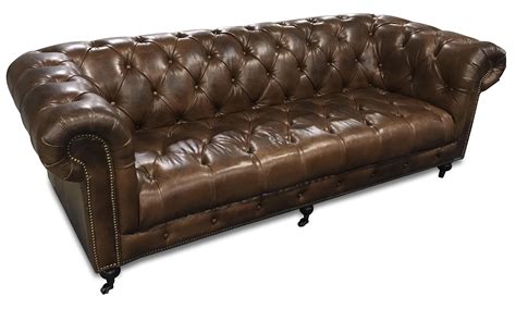 Canapé Chesterfield Anglais cuir brun tout capitonné en trois assises