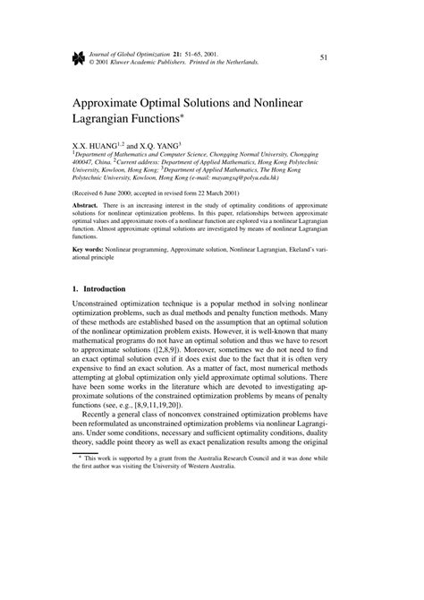 pdf approximate optimal solutions and nonlinear lagrangian functions