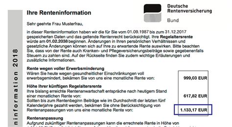 Muster Einer Renteninformation Zurich Gruppe Deutschland