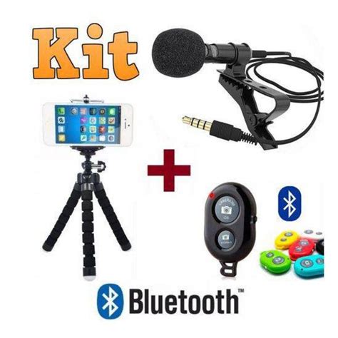 Kit Youtuber Microfone De Lapela Para Celular Controle Bluetooth