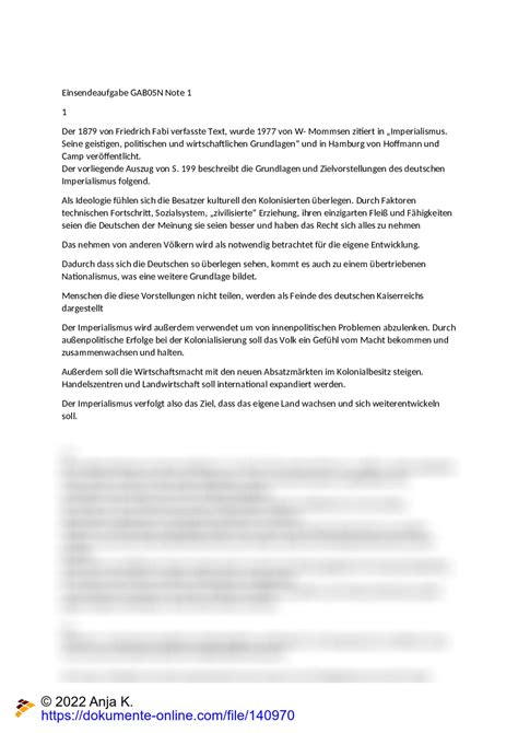 Einsendeaufgabe GAB05N Imperialismus und erster Weltkrieg Lösung SGD