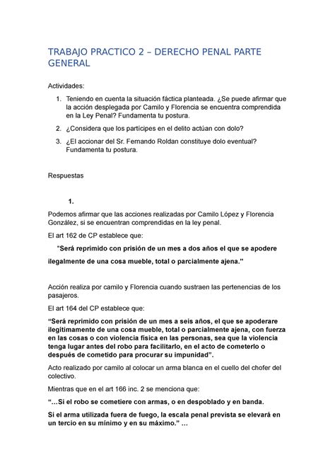 Tp2 Asdasda TRABAJO PRACTICO 2 DERECHO PENAL PARTE GENERAL