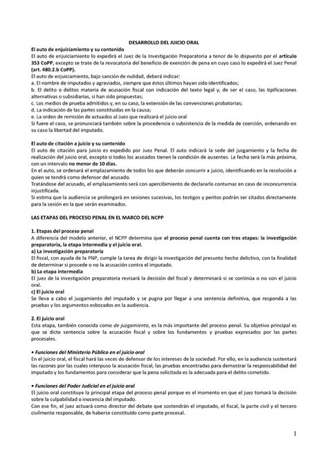 Desarrollo DEL Juicio ORAL DESARROLLO DEL JUICIO ORAL El Auto De