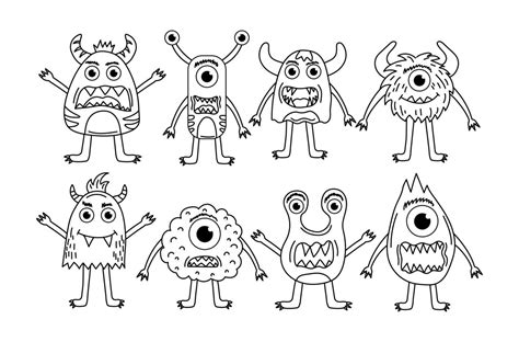 conjunto de lindos monstruos para colorear páginas extraterrestres de