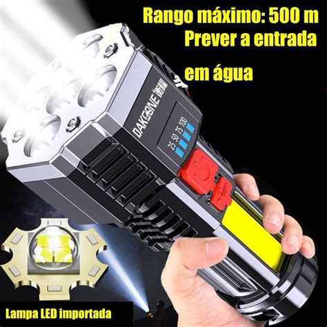 Lanterna Led Recarregavel Super Potente Leds Cob De Alto Brilho Modos