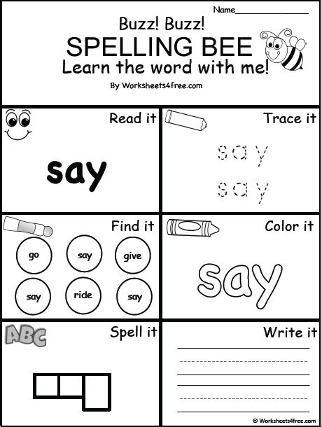 Free Dolch Sight Word Worksheet Say Worksheets4Free
