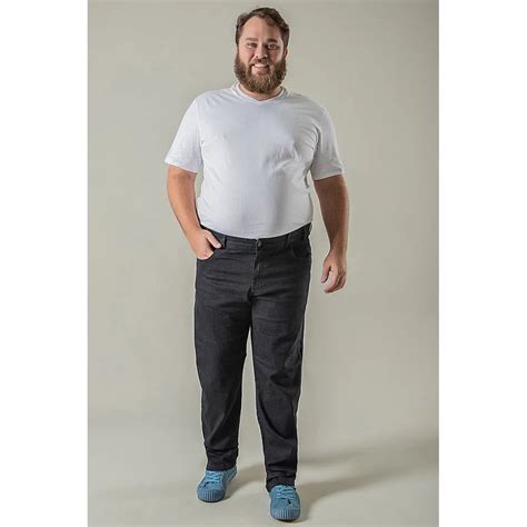 Calça Jeans Preta Masculina Plus Size Tradicional Slim Elastano