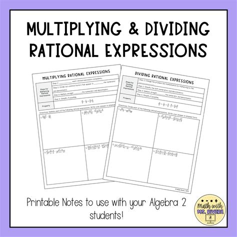 Multiplying And Dividing Rational Expressions Guided Notes For Algebra