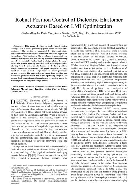 pdf robust position control of dielectric elastomer actuators based on lmi optimization