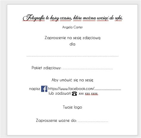 Voucher handmade ręcznie robione zaproszenia na sesję fotograficzną